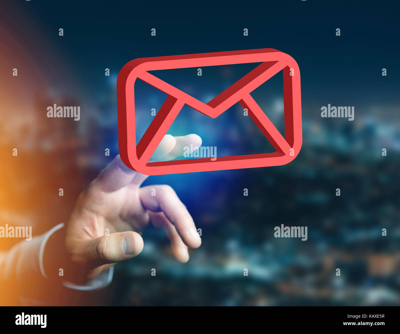 View of a Red Email symbol displayed on a futuristic interface ...