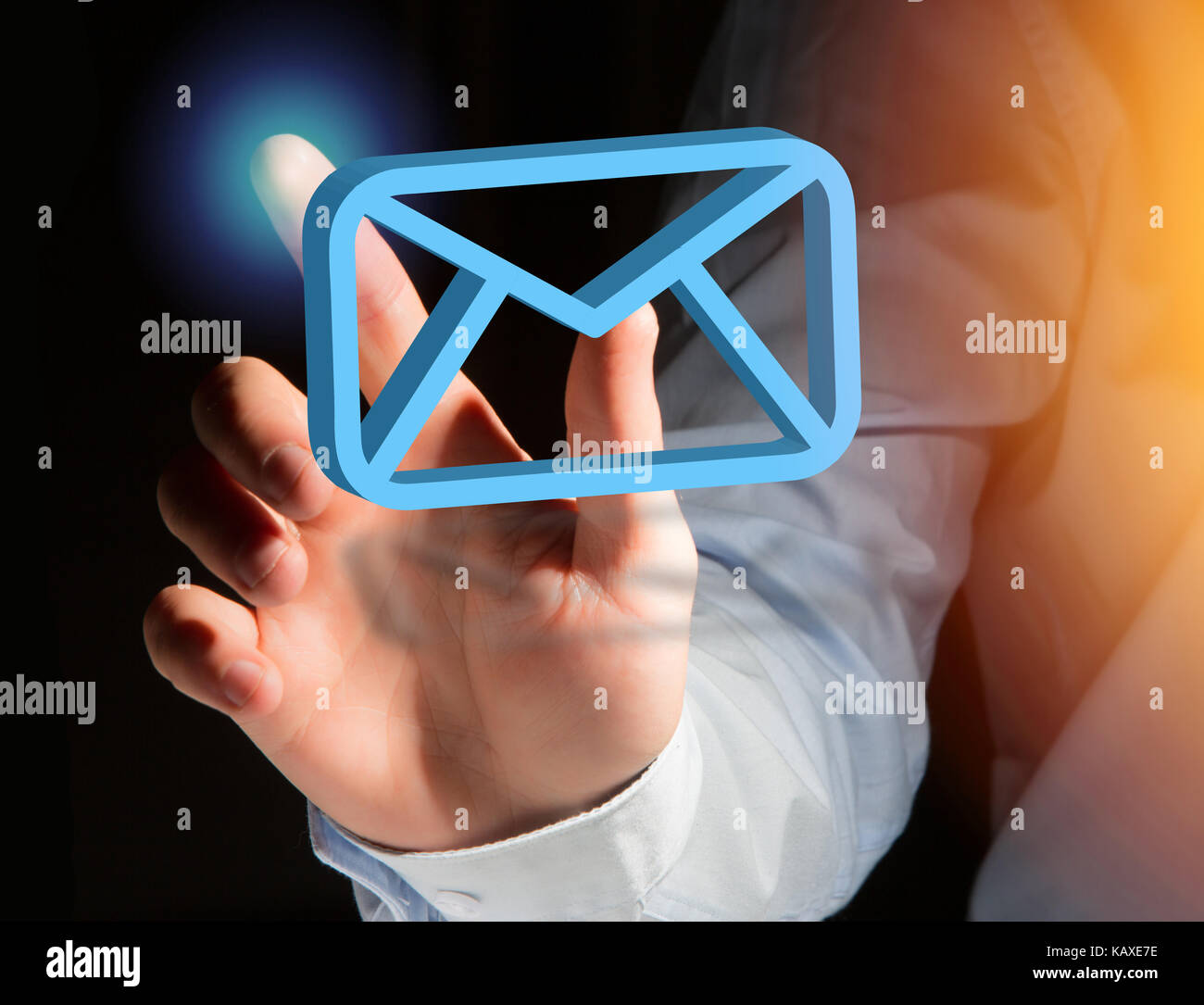 View of a Blue Email symbol displayed on a futuristic interface ...