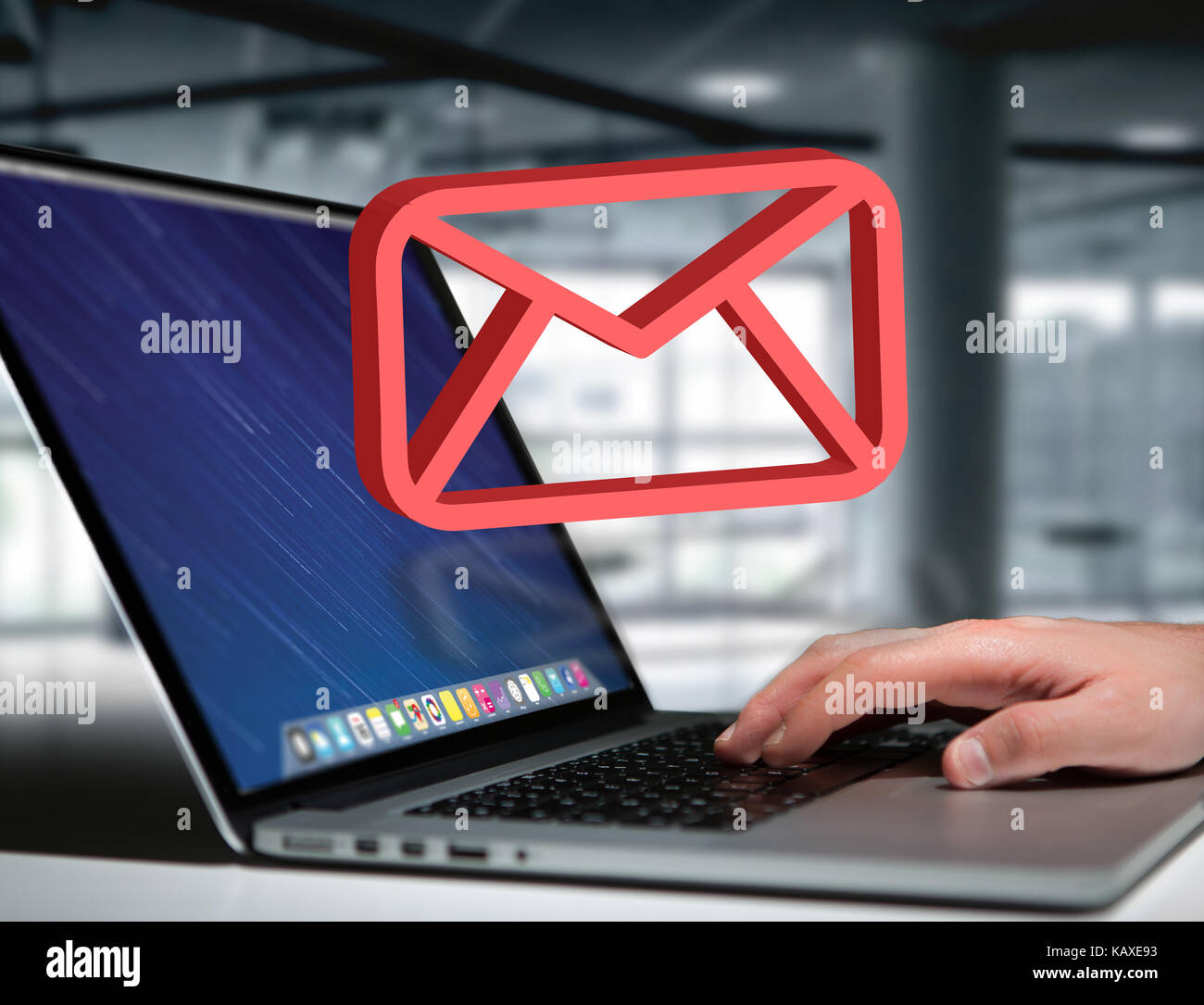View of a Red Email symbol displayed on a futuristic interface ...