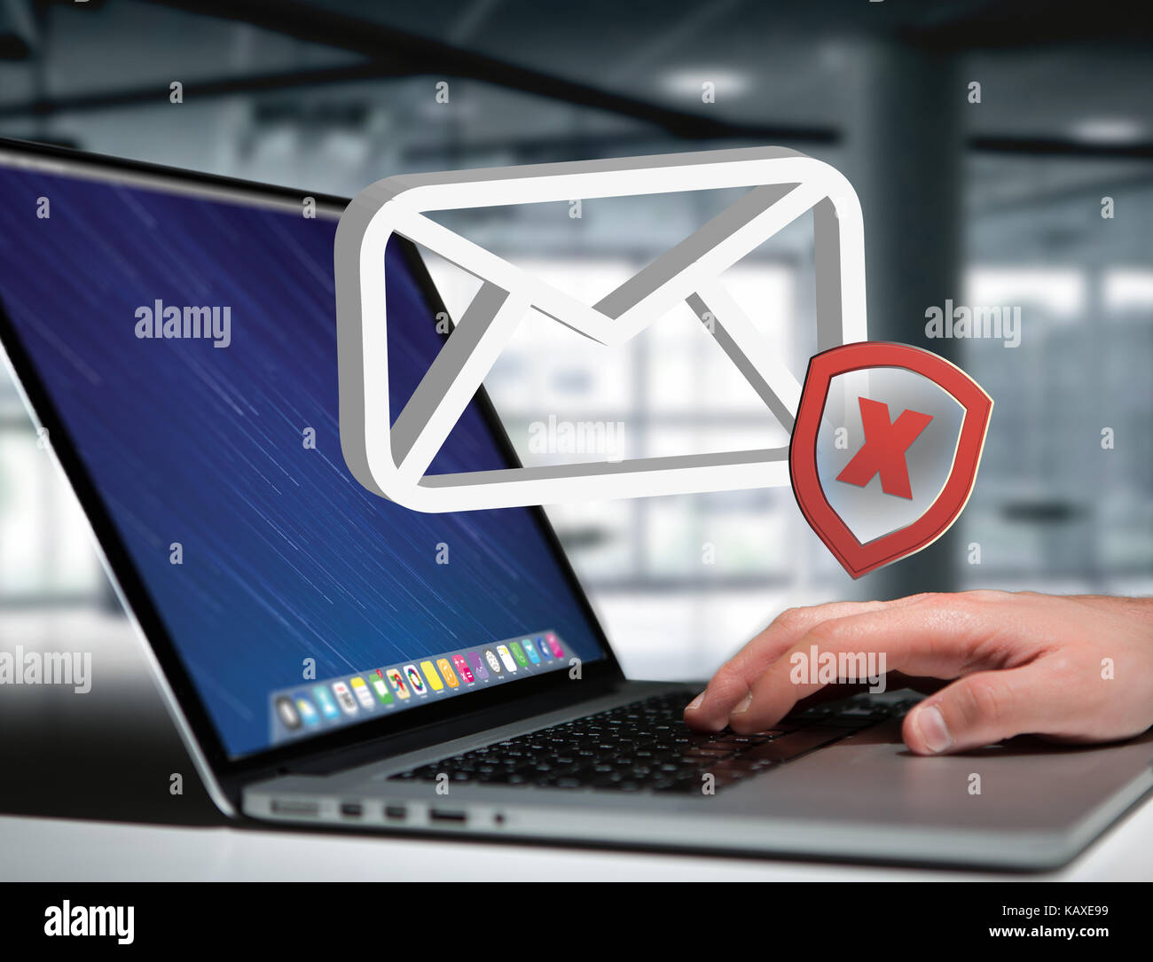 View of a Spam message Email symbol displayed on a futuristic interface ...
