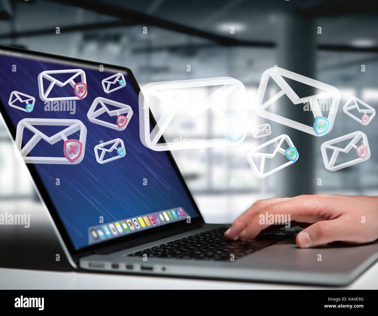 View of Approved email and spam message displayed on a futuristic ...