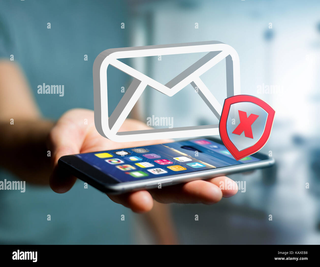 View of a Spam message Email symbol displayed on a futuristic interface ...