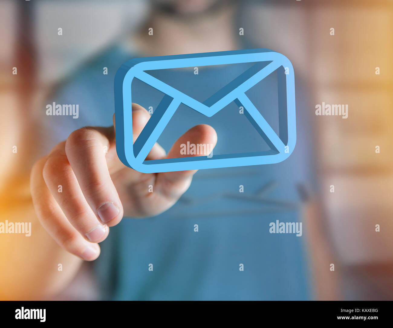 View of a Blue Email symbol displayed on a futuristic interface ...