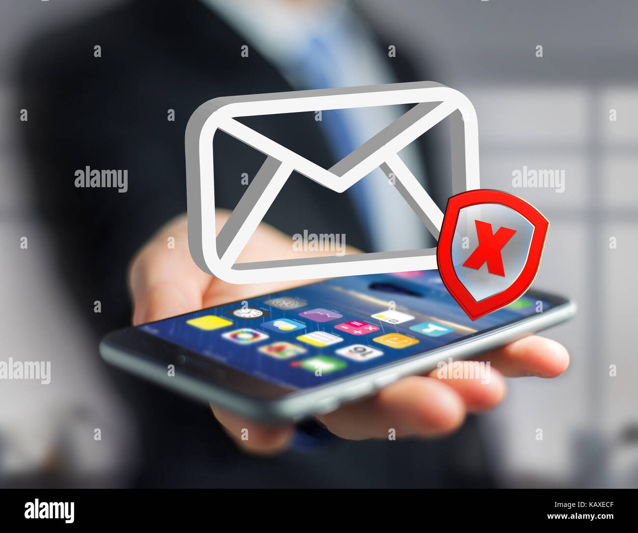 View of a Spam message Email symbol displayed on a futuristic interface ...