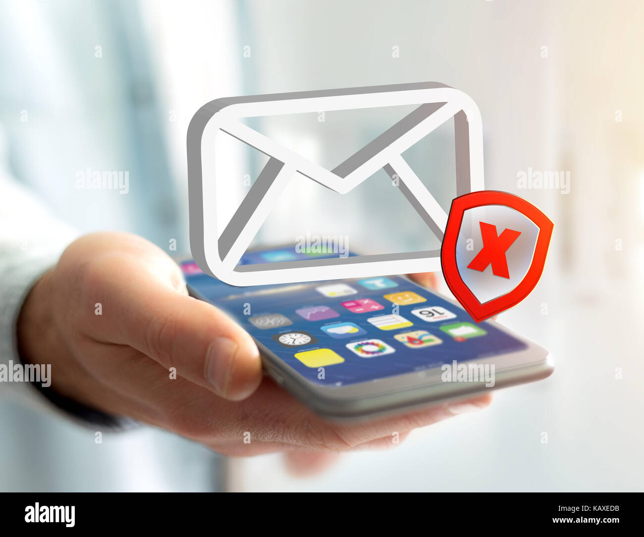 View of a Spam message Email symbol displayed on a futuristic interface ...