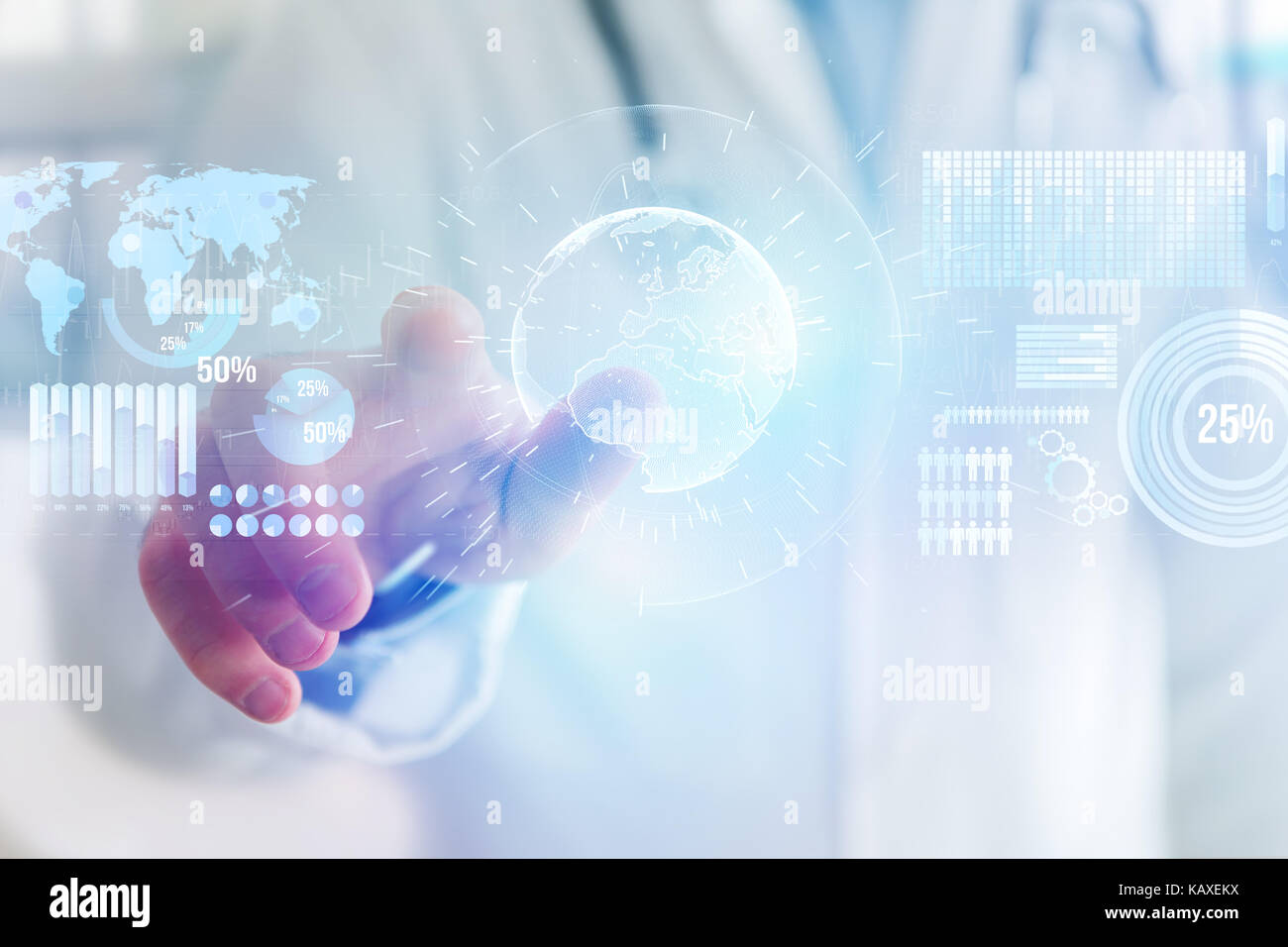 View of a Globe sphere of planet earth displayed on a futuristic ...