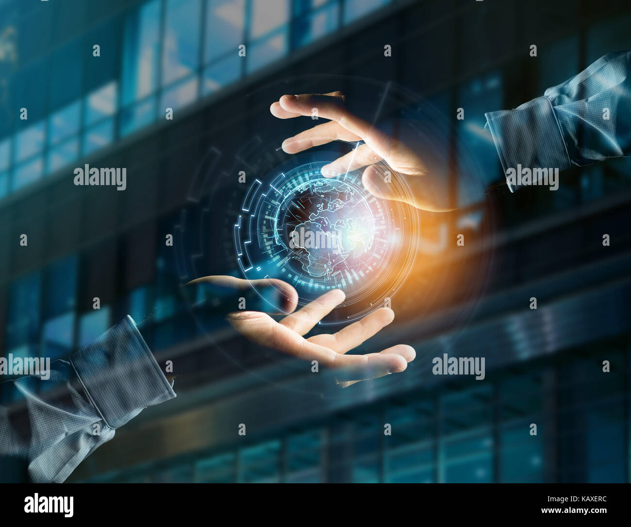 View of a International globe communication displayed on a futuristic ...