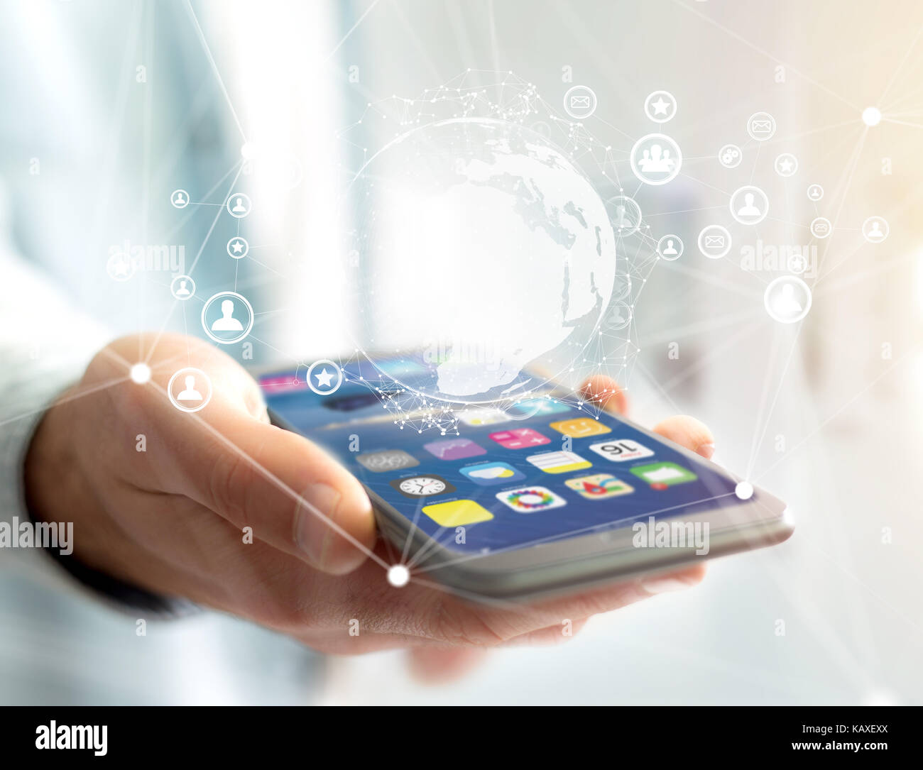 View of a Technology title surounded by device like smartphone, tablet ...