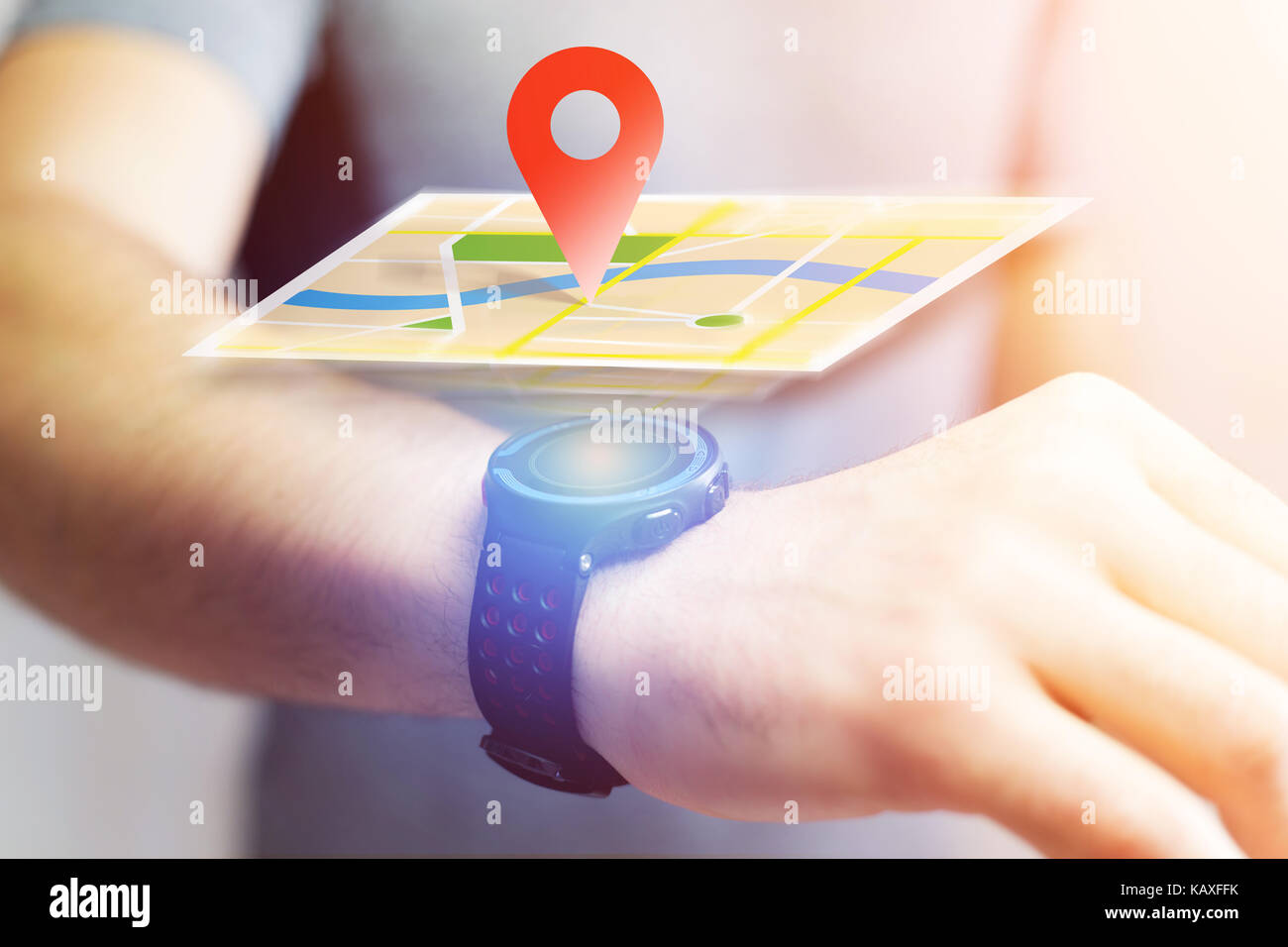 Concept view of localization on a map with a smartwatch Stock Photo - Alamy