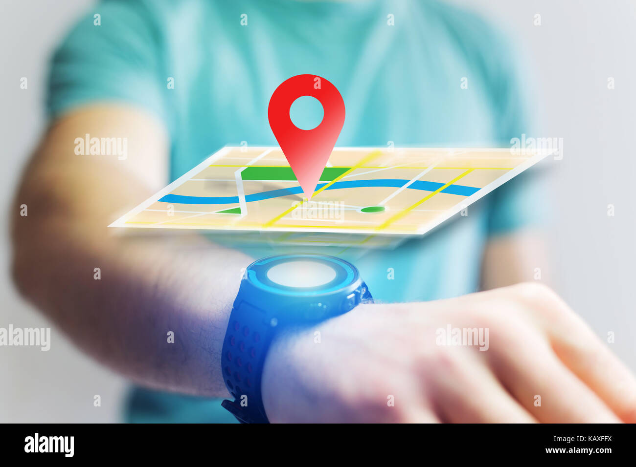 Concept view of localization on a map with a smartwatch Stock Photo - Alamy