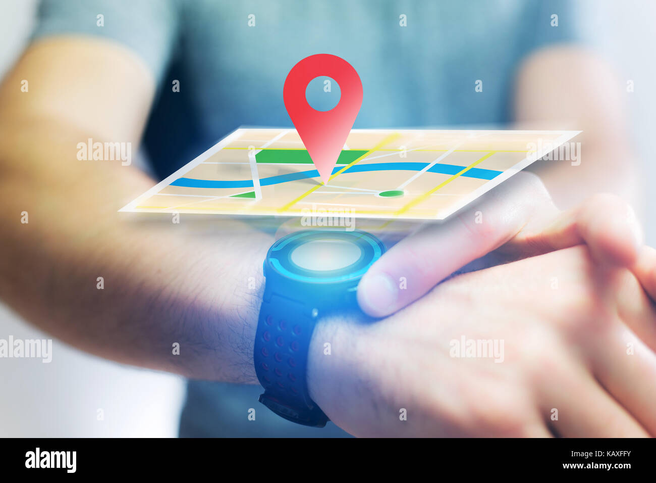 Concept view of localization on a map with a smartwatch Stock Photo - Alamy