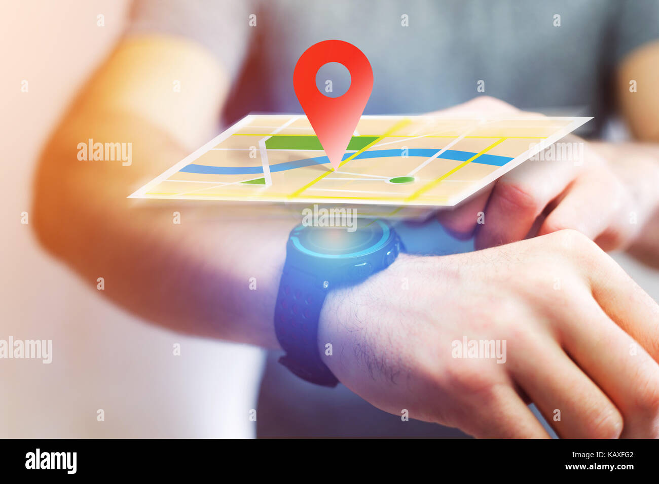Concept view of localization on a map with a smartwatch Stock Photo - Alamy