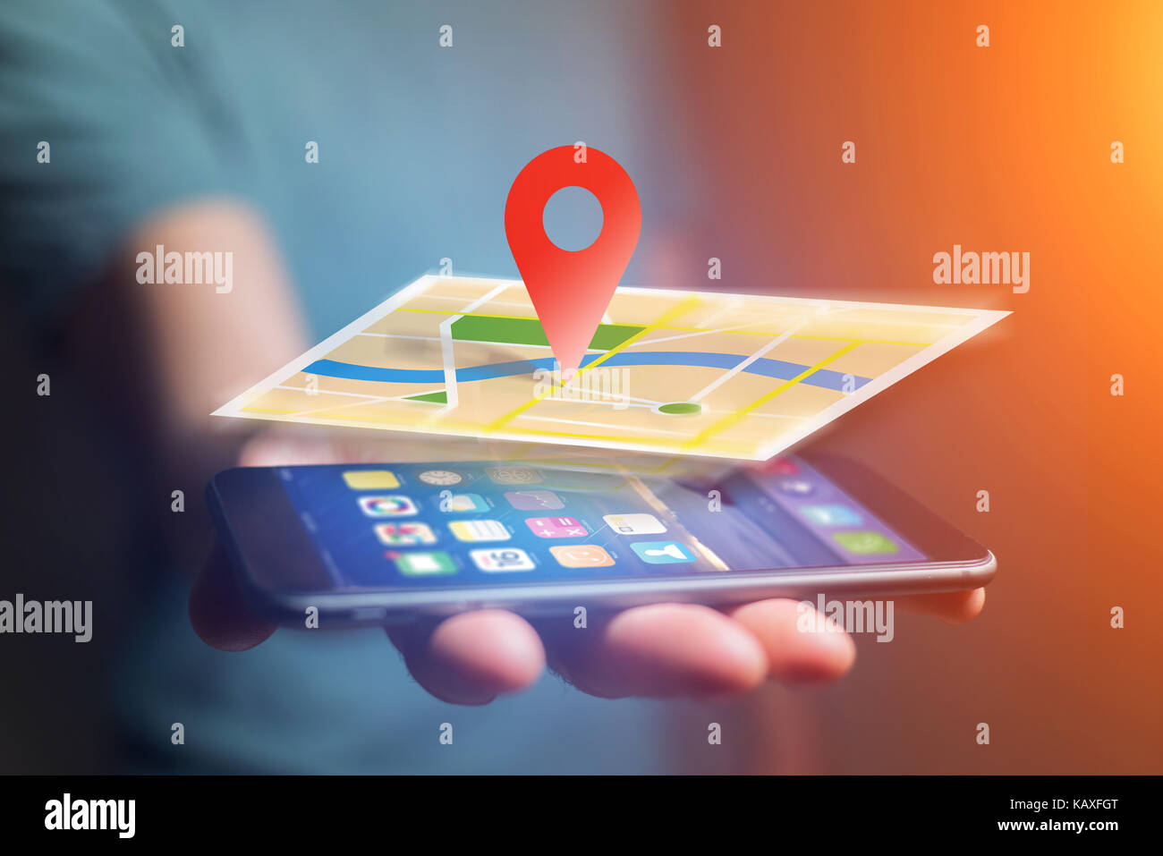 Vuiew of a Concept of geographical localization on a map with a ...