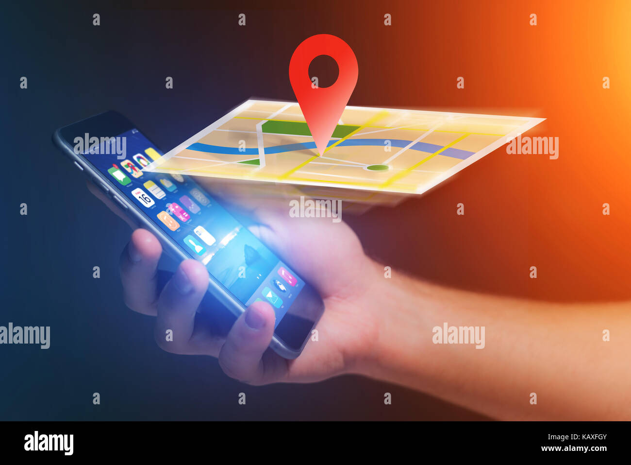 Vuiew of a Concept of geographical localization on a map with a ...