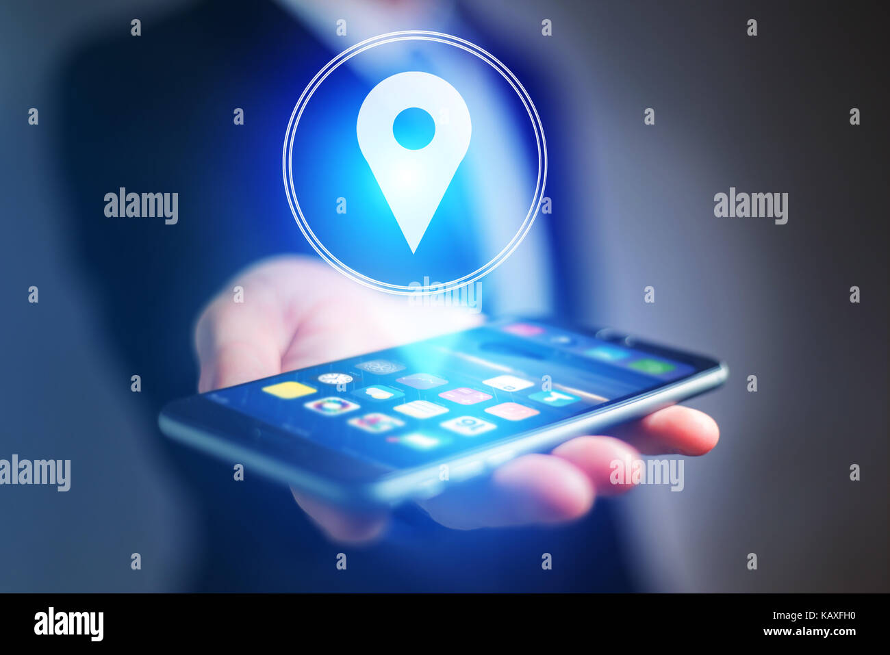 Vuiew of a Concept of geographical localization on a map with a ...