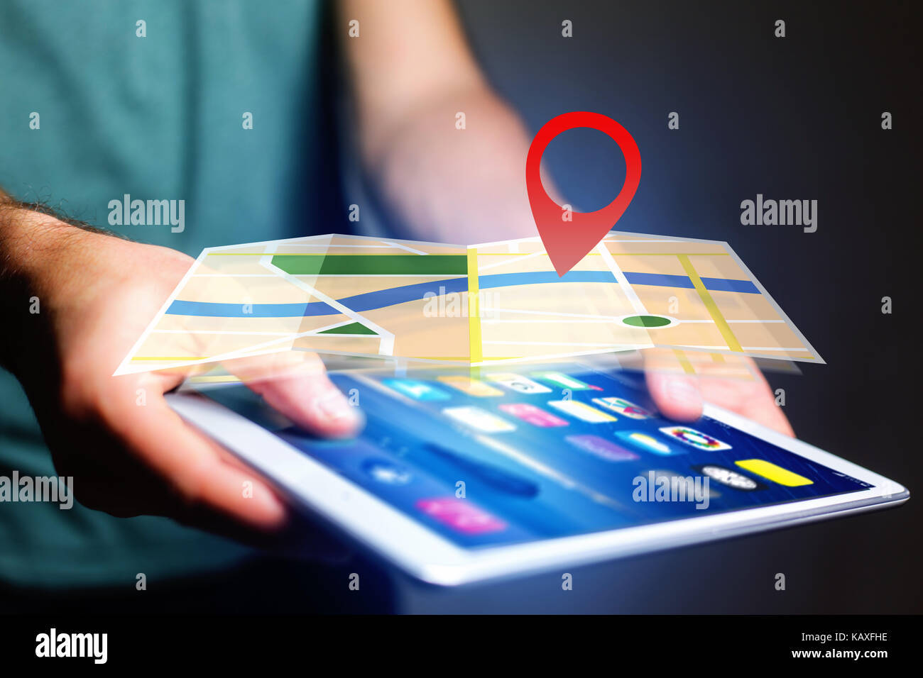 Concept view of finding a place on an online map - Technology concept ...