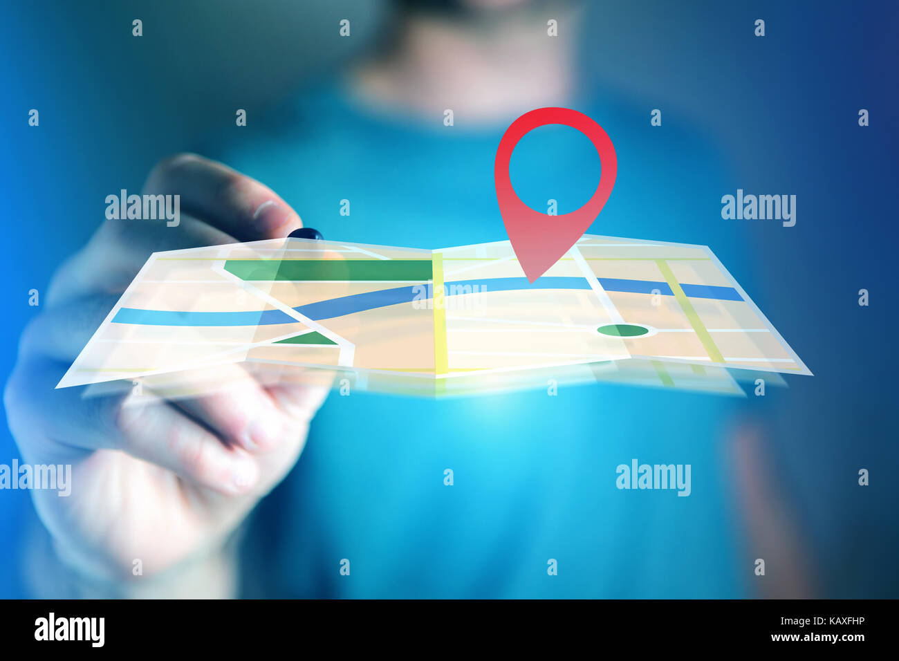 Concept view of finding a place on an online map - Technology concept ...