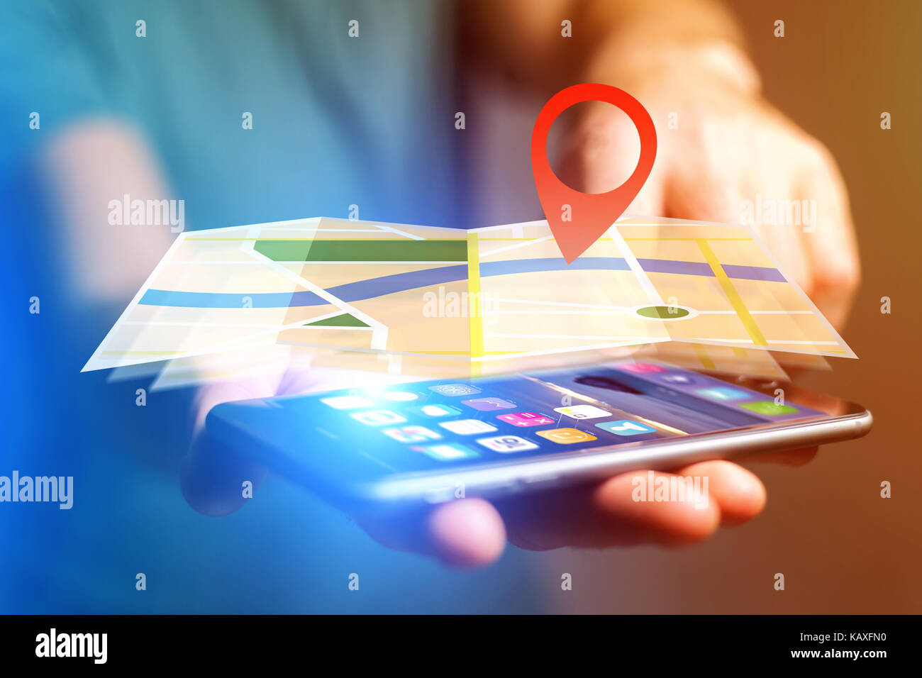 Concept view of finding a place on an online map - Technology concept ...