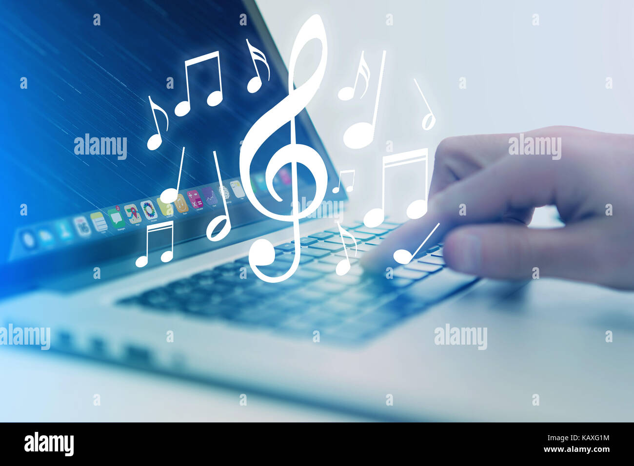 Concept view of listenning music on a device - Technology concept Stock ...