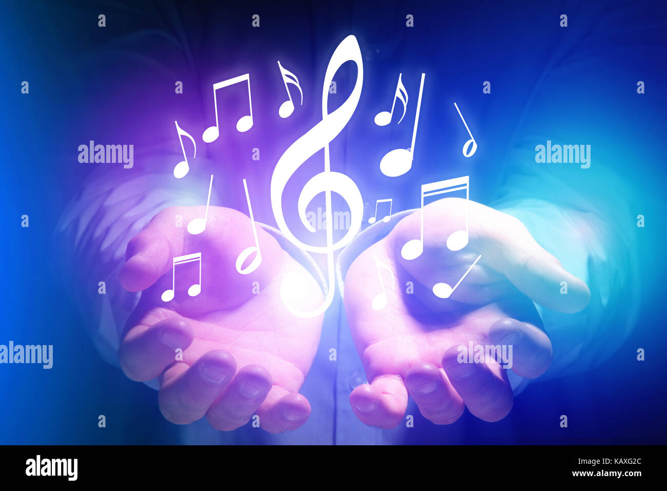 Concept view of listenning music on a device - Technology concept Stock ...
