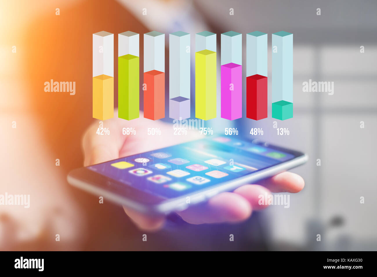 View of a Colorfull survey stick graph interface with percentage over a ...