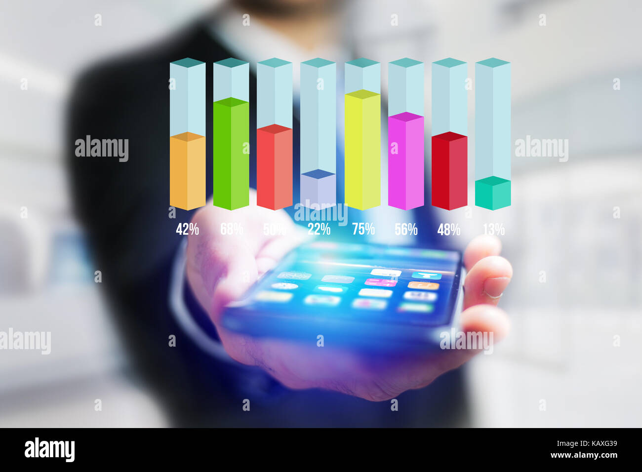 View of a Colorfull survey stick graph interface with percentage over a ...