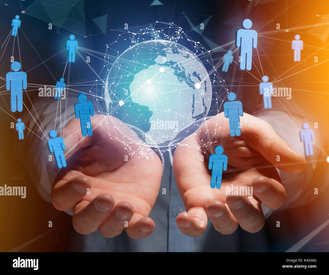 View of a International network displayed on a futuristic interface ...