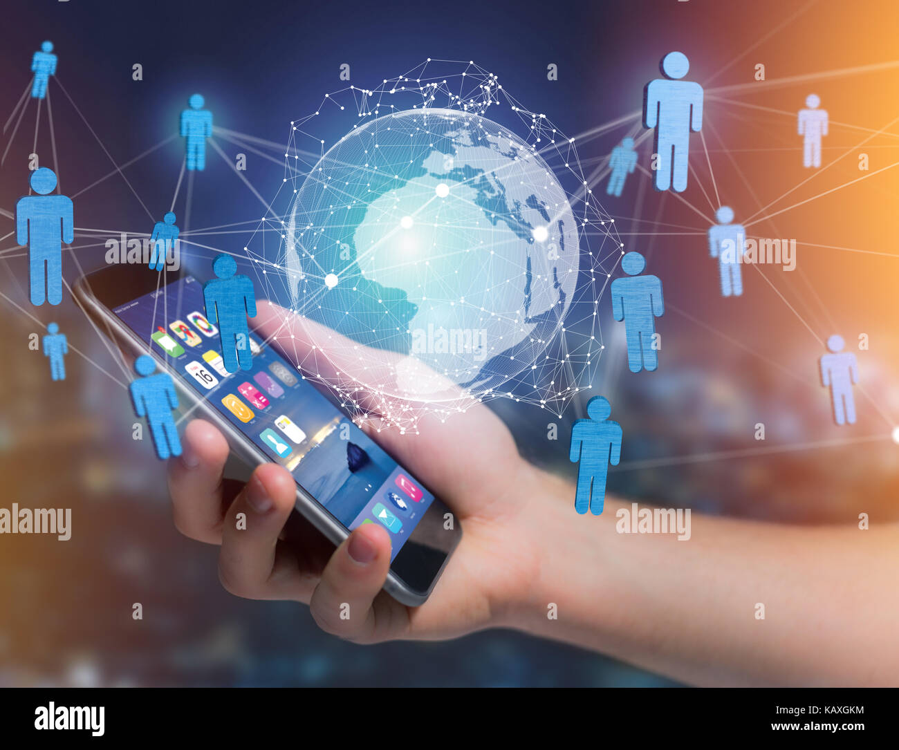 View of a International network displayed on a futuristic interface ...