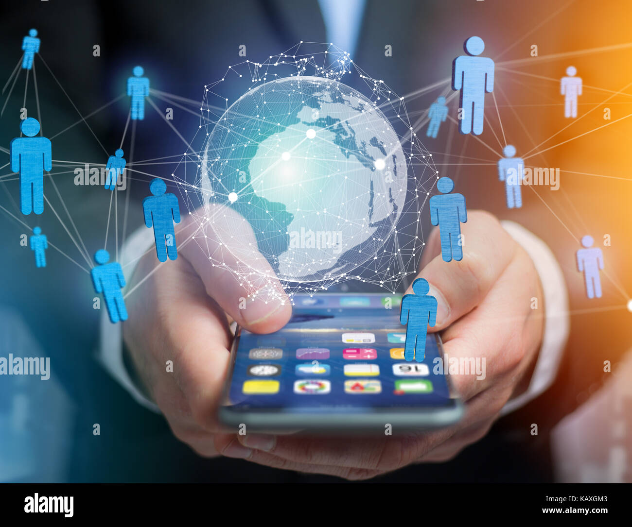 View of a International network displayed on a futuristic interface ...