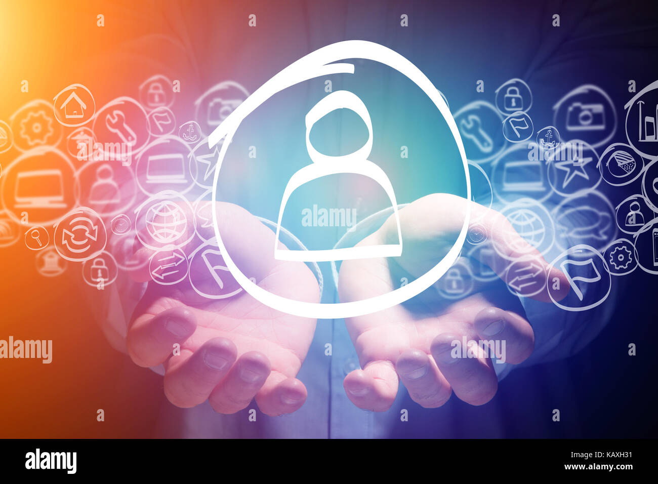 View of a Contact icon going out of hands - technology concept Stock ...