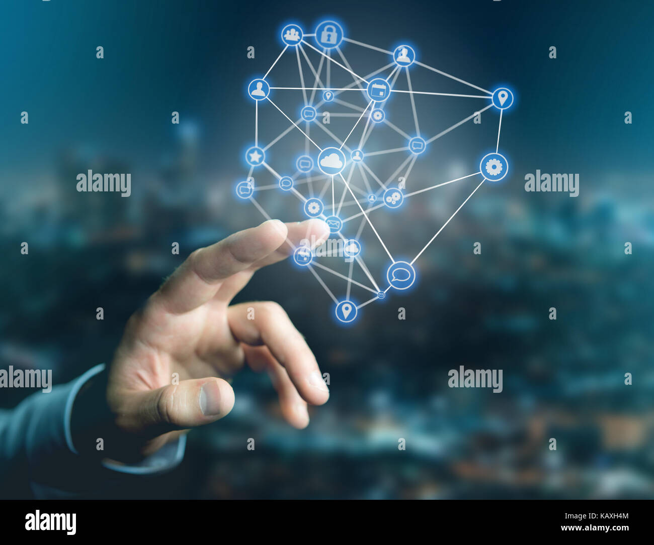 View of a Business network connection displayed on a futuristic ...