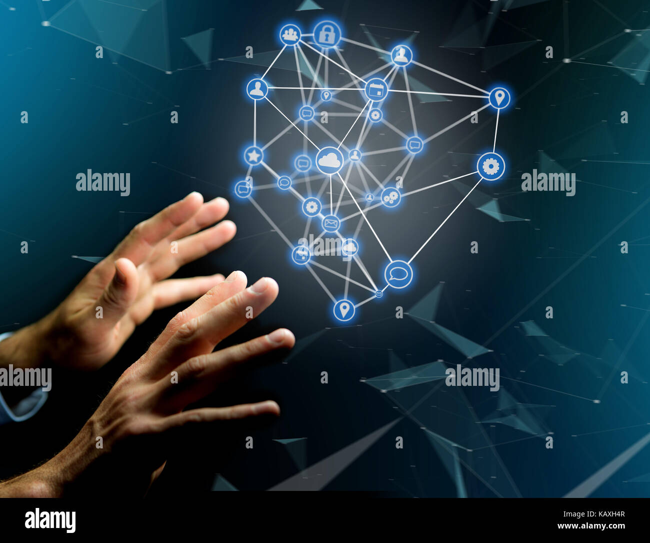 View of a Business network connection displayed on a futuristic ...