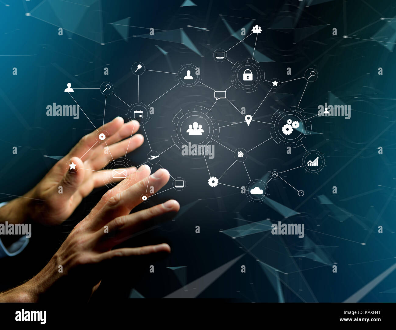 View of a Business network connection displayed on a futuristic ...