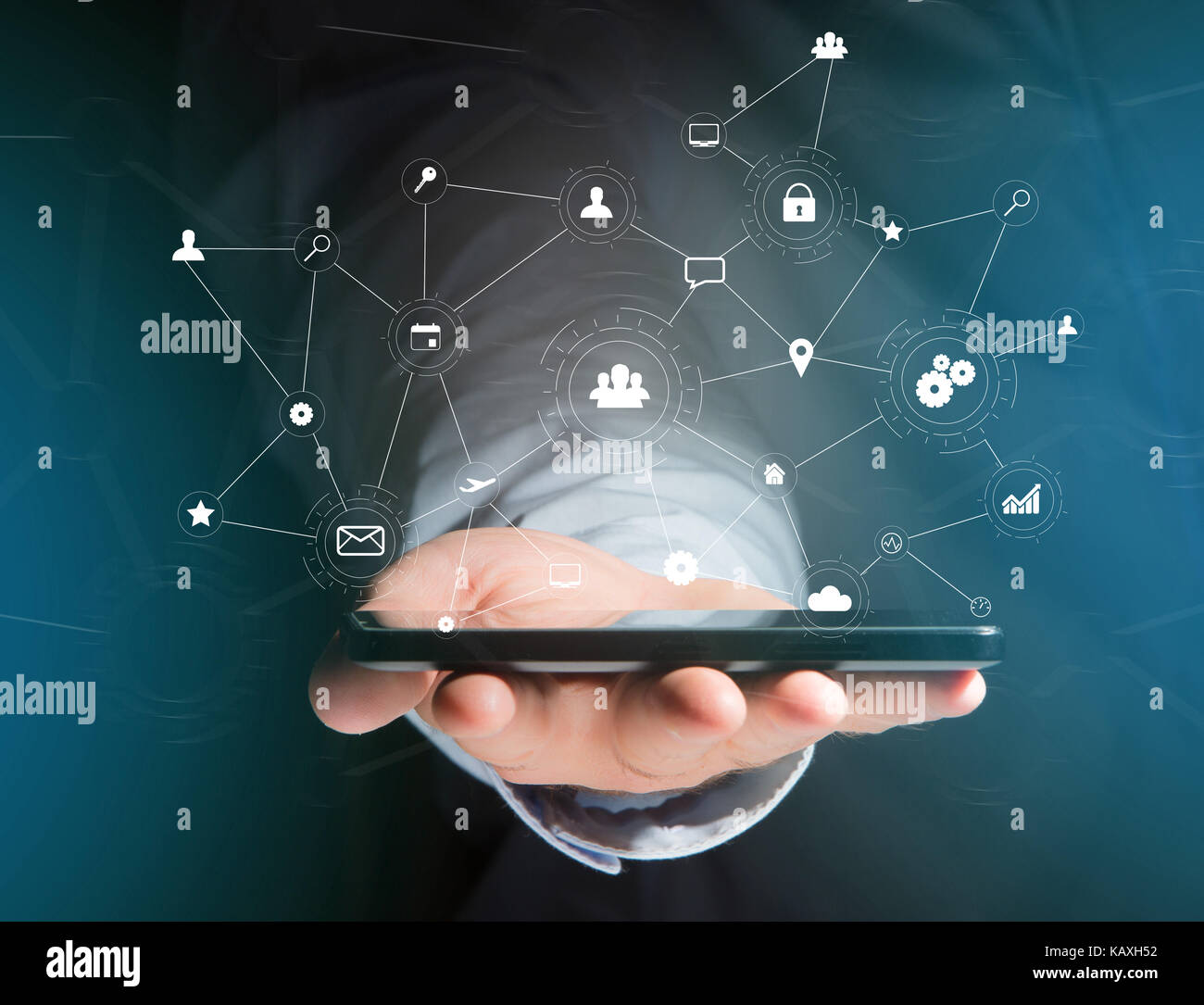 View of a Business network connection displayed on a futuristic ...