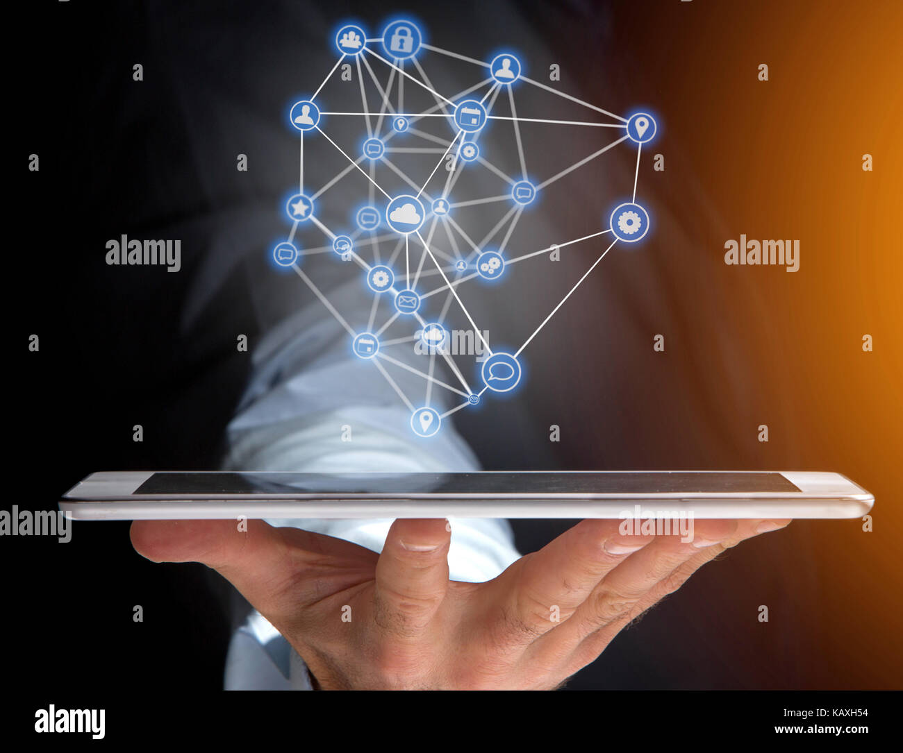 View of a Business network connection displayed on a futuristic ...