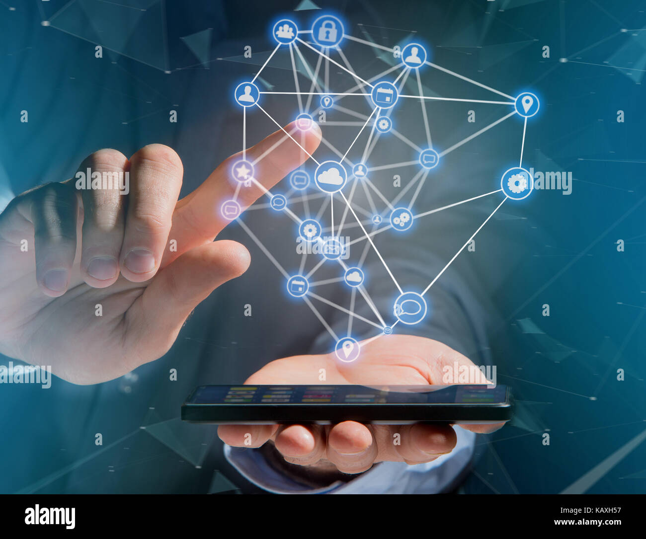 View of a Business network connection displayed on a futuristic ...