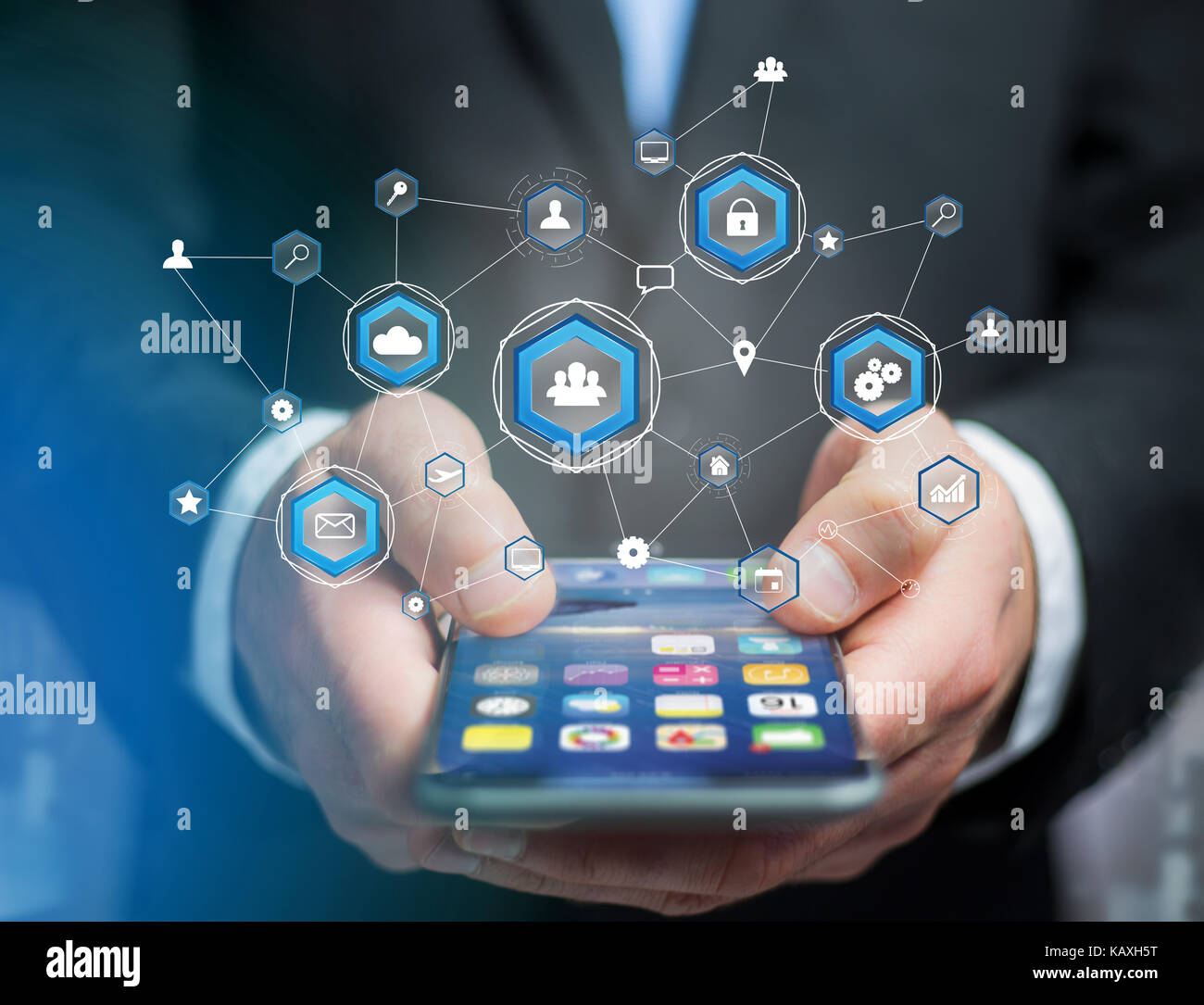 View of a Business network connection displayed on a futuristic ...