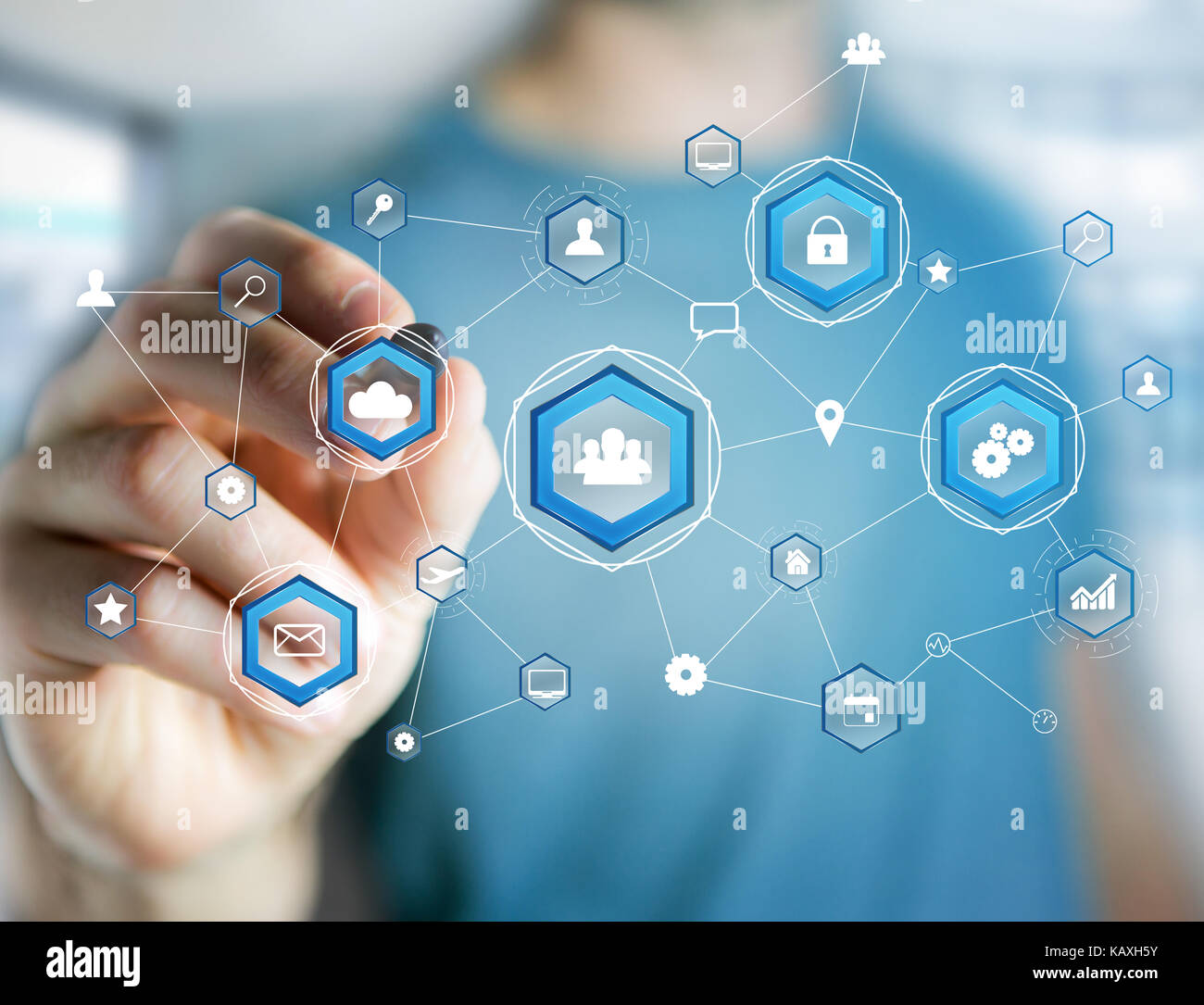 View of a Business network connection displayed on a futuristic ...