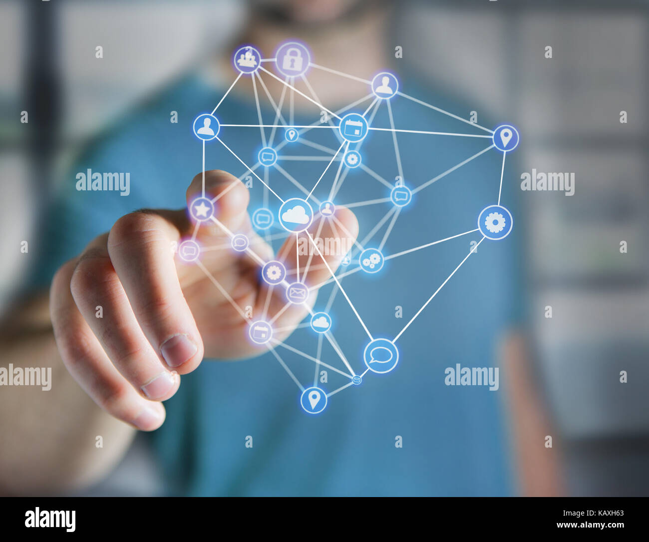 View of a Business network connection displayed on a futuristic ...