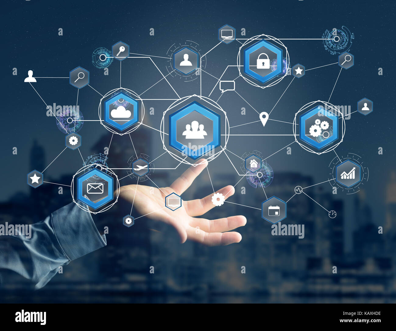 View of an International business network connection displayed on a ...