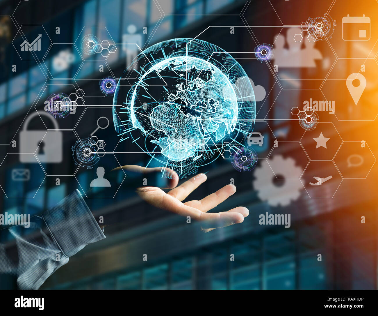 View of an International business network connection displayed on a ...