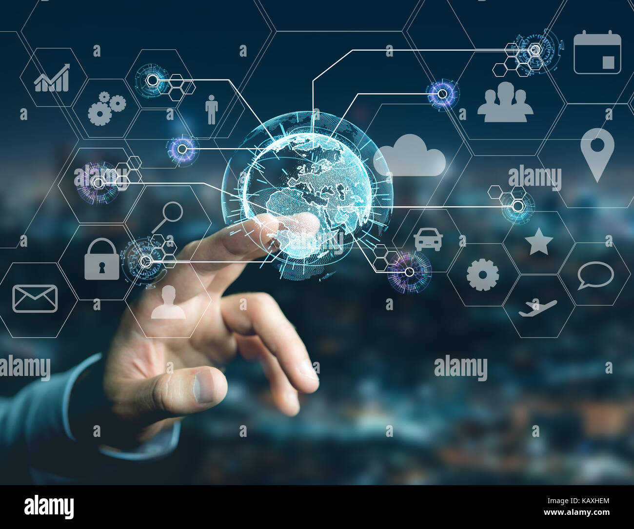 View of an International business network connection displayed on a ...