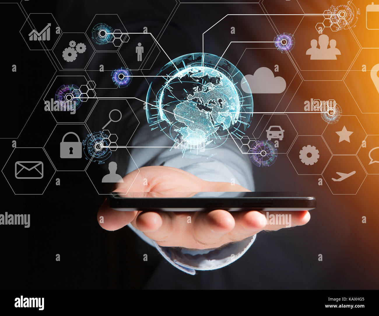 View of an International business network connection displayed on a ...