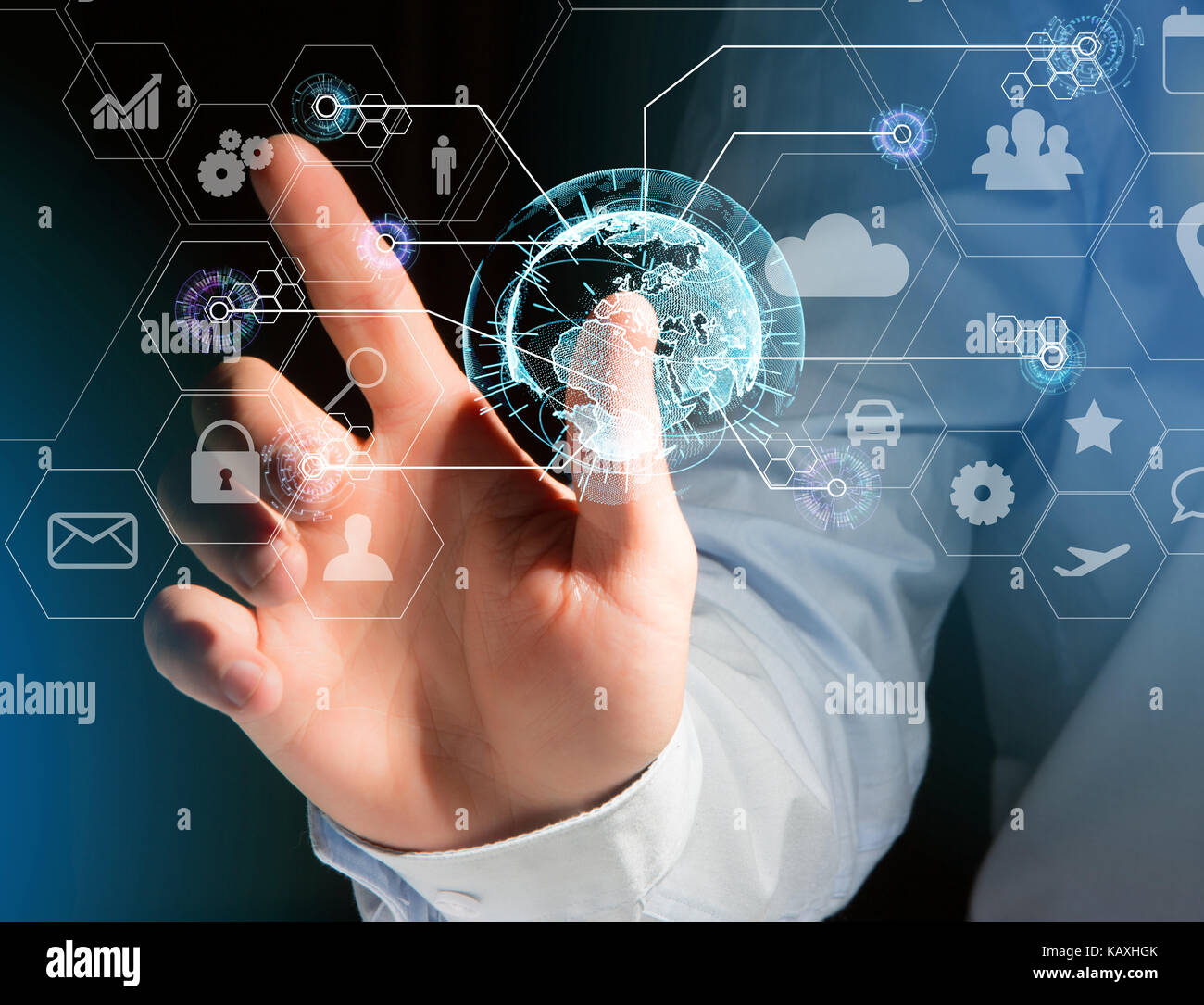 View of an International business network connection displayed on a ...