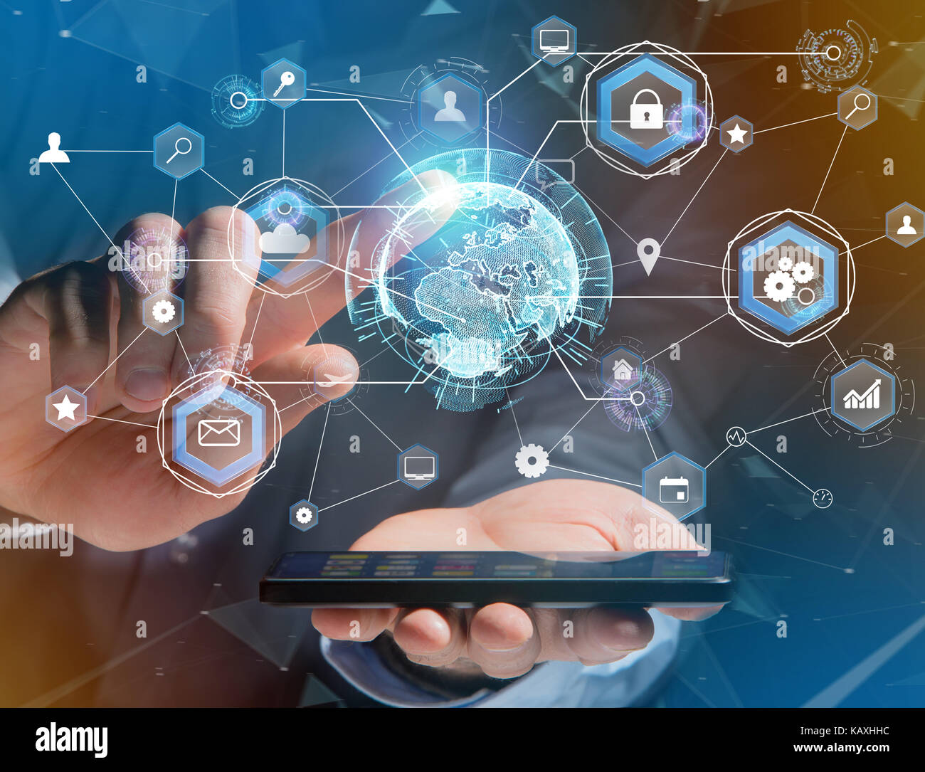 View of an International business network connection displayed on a ...