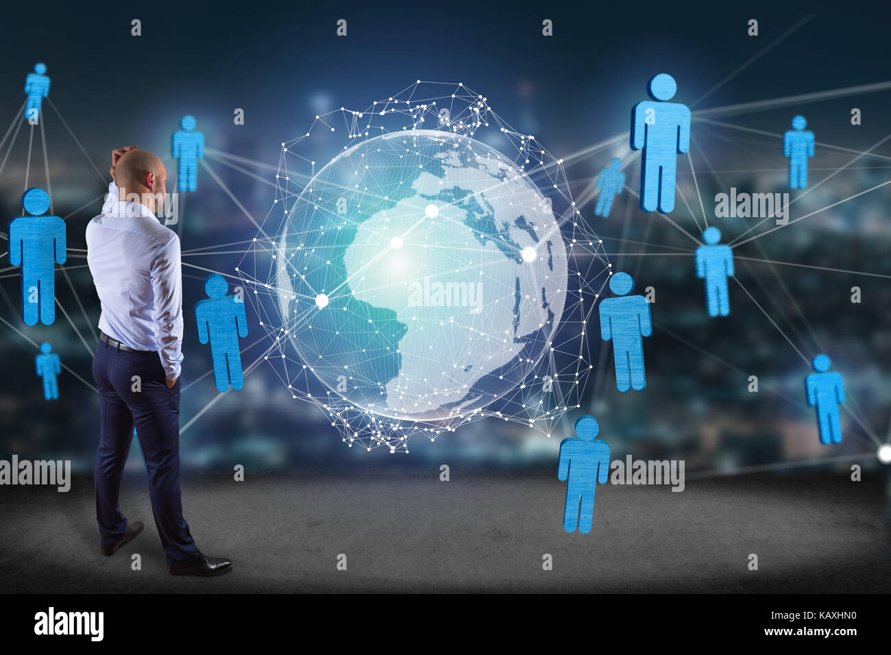 View of a International network displayed on a futuristic interface ...