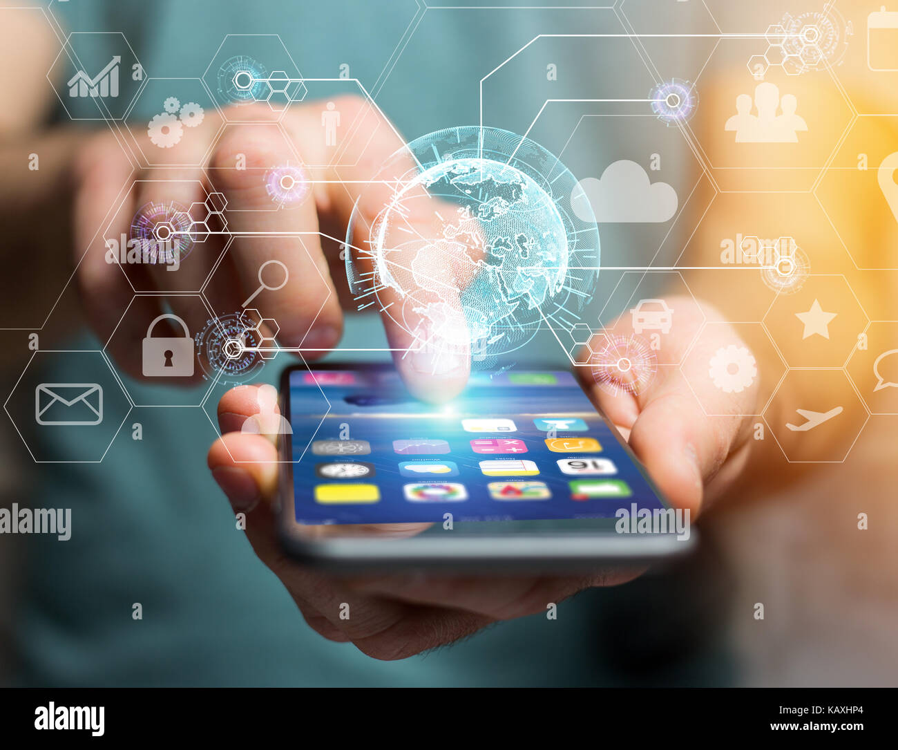 View of an International business network connection displayed on a ...