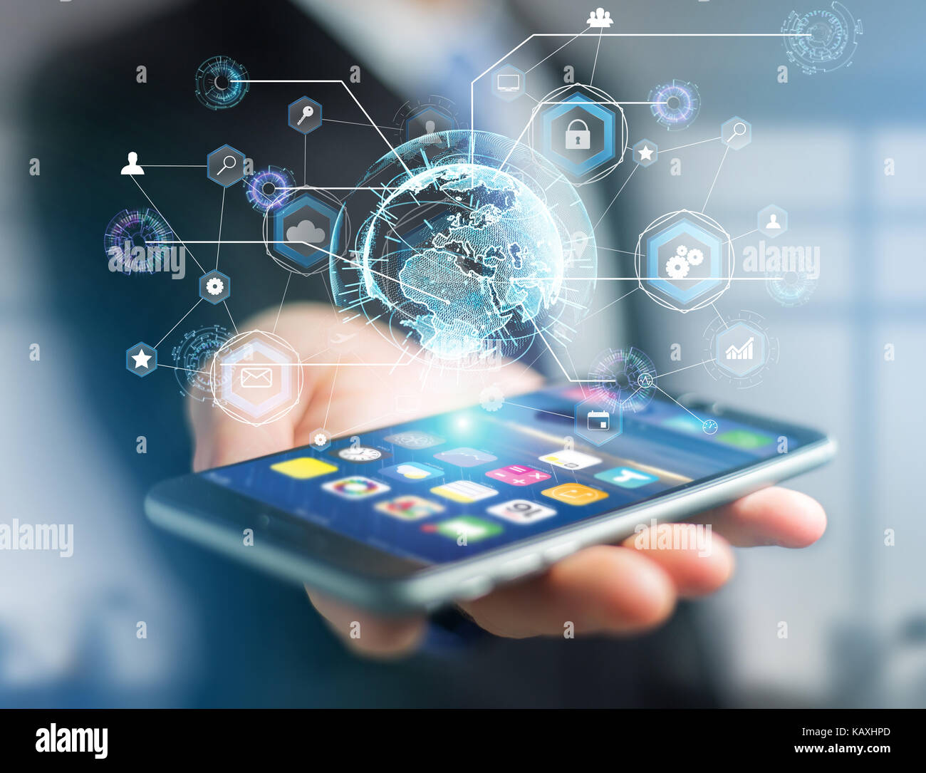 View of an International business network connection displayed on a ...