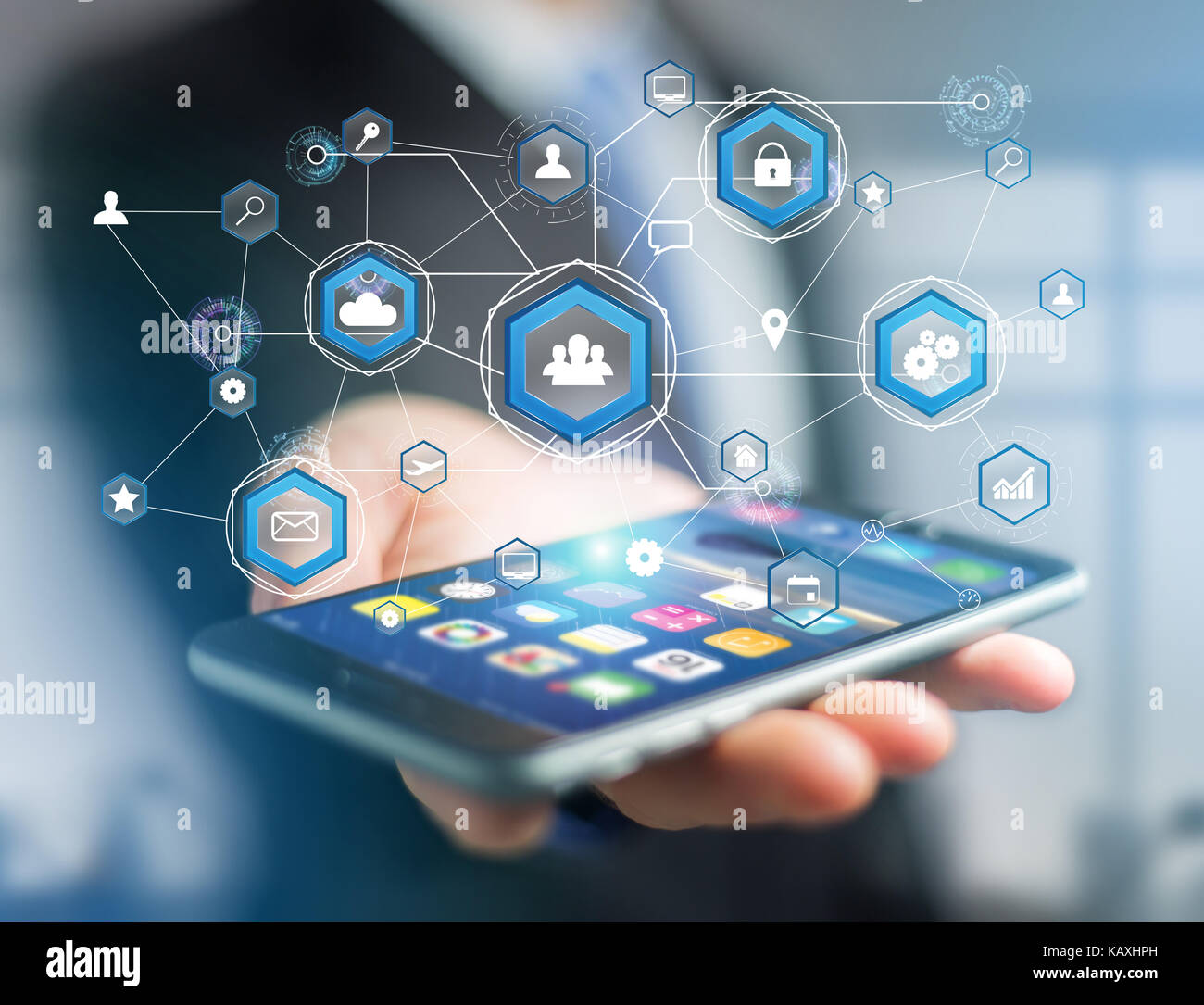 View of an International business network connection displayed on a ...