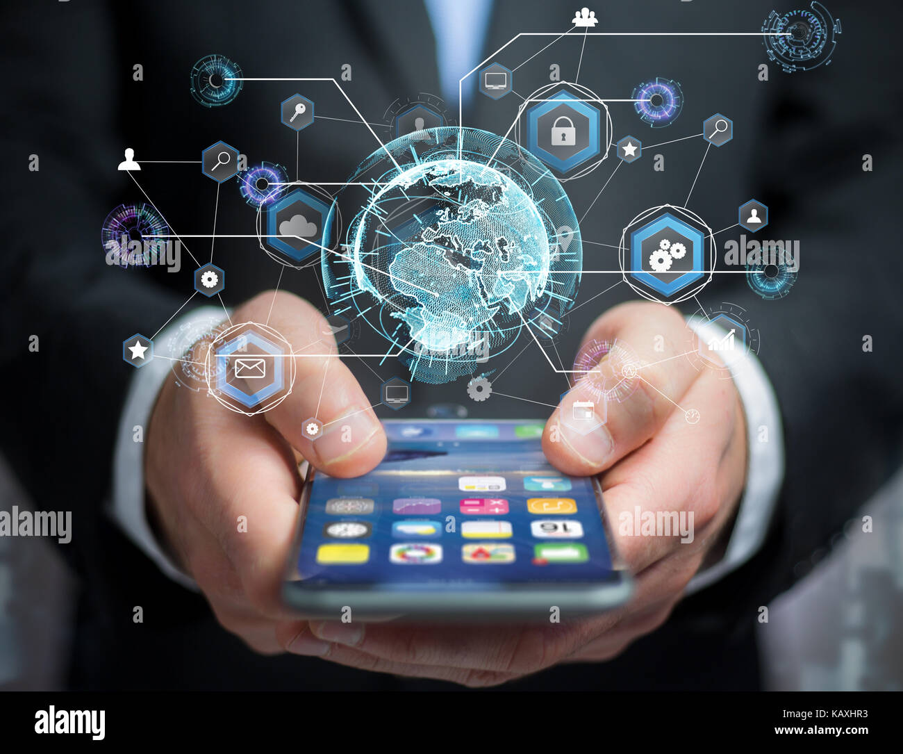 View of an International business network connection displayed on a ...